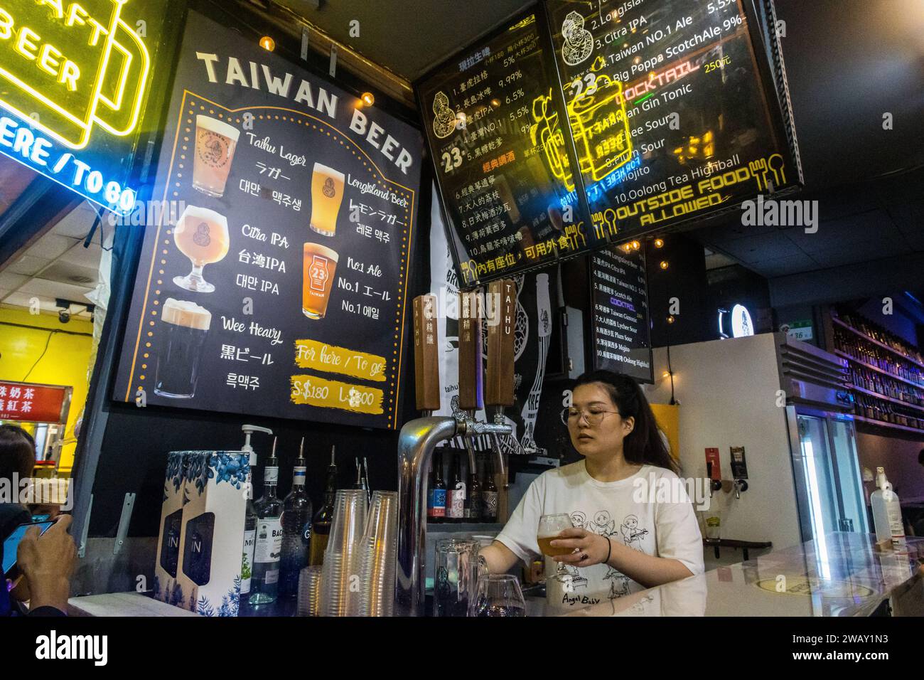 Taipei, Taiwan - October 9 2023 : Taiwnese Beer on Tap served at Raohe ...