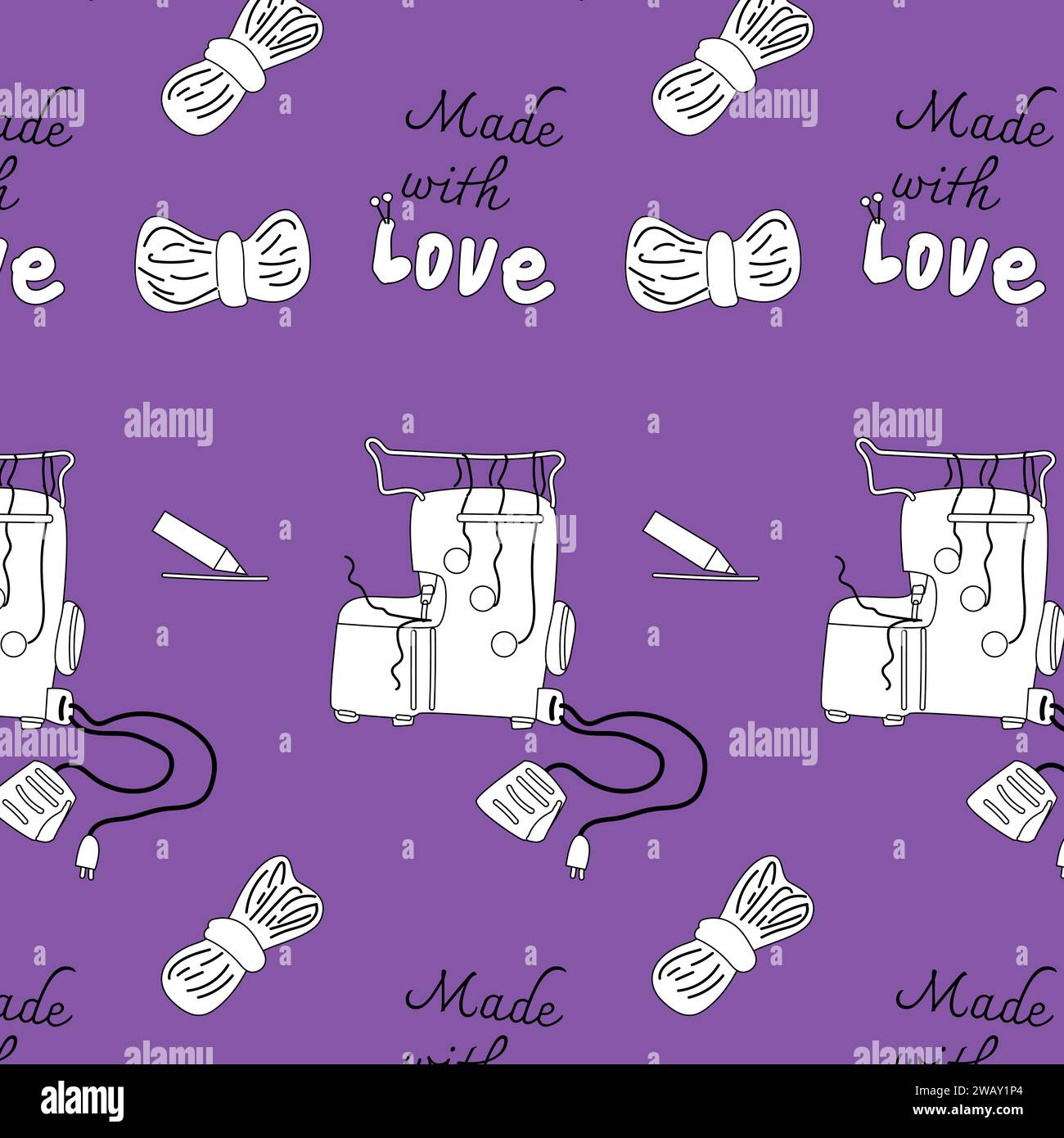 sewing machine and knitting woolen elements pattern with lettering Made ...