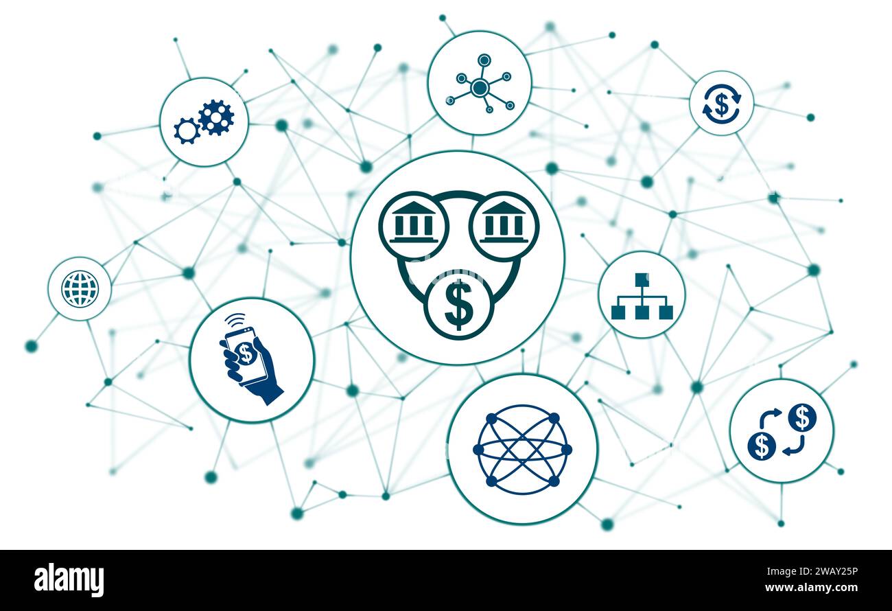 Concept of money transfer with connected icons Stock Photo - Alamy