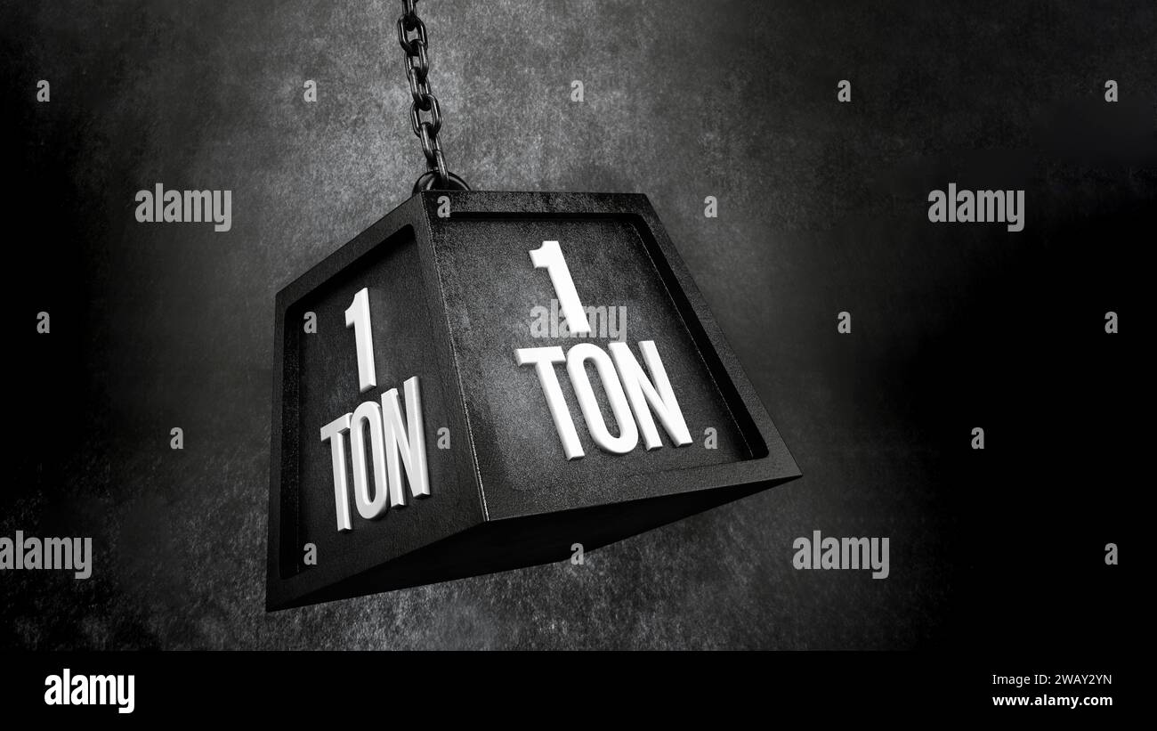 1 ton weight with black chain . 3D illustration Stock Photo - Alamy