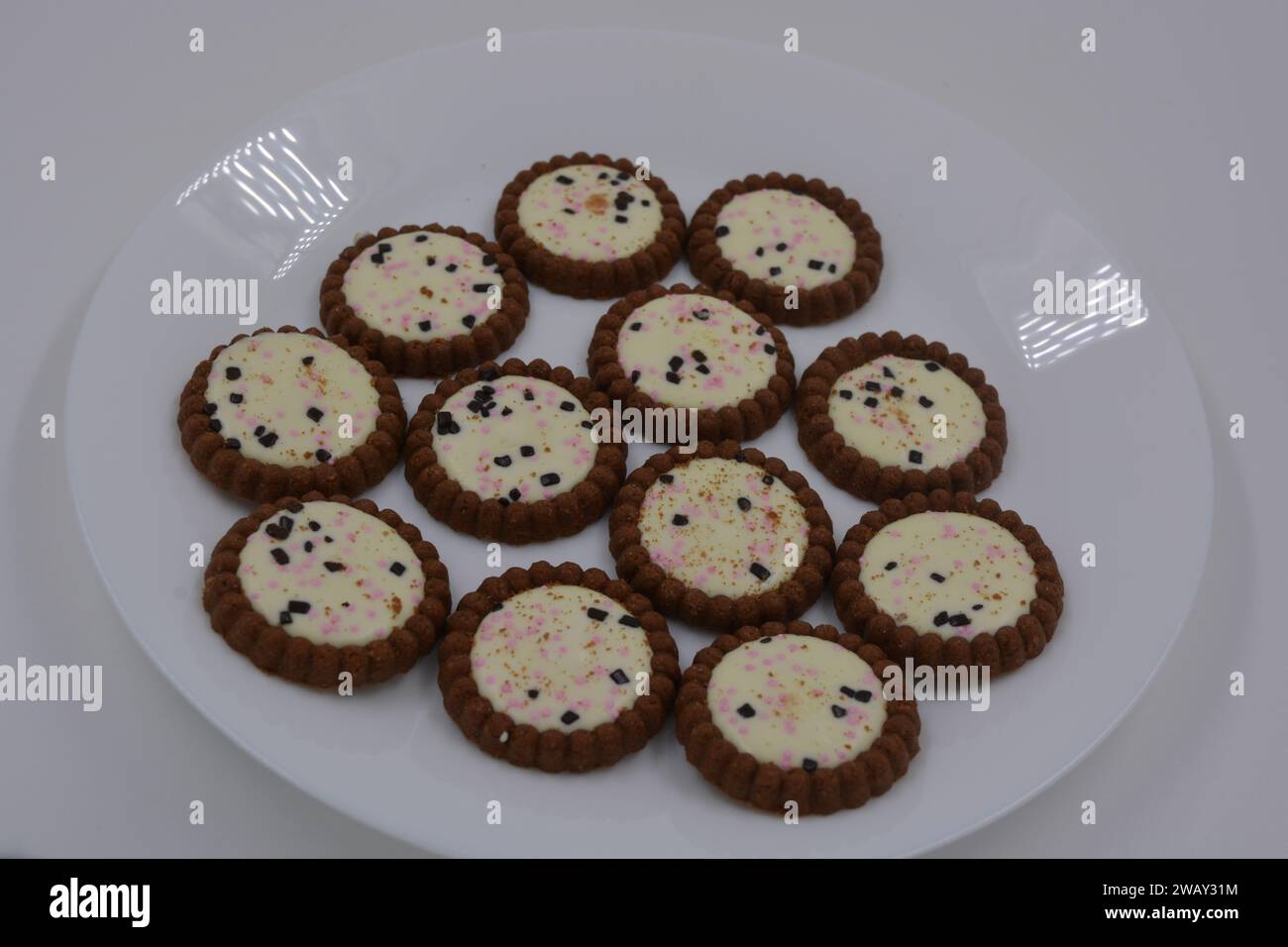 Delicious branded, factory-made, chocolate chip cookies with white ...