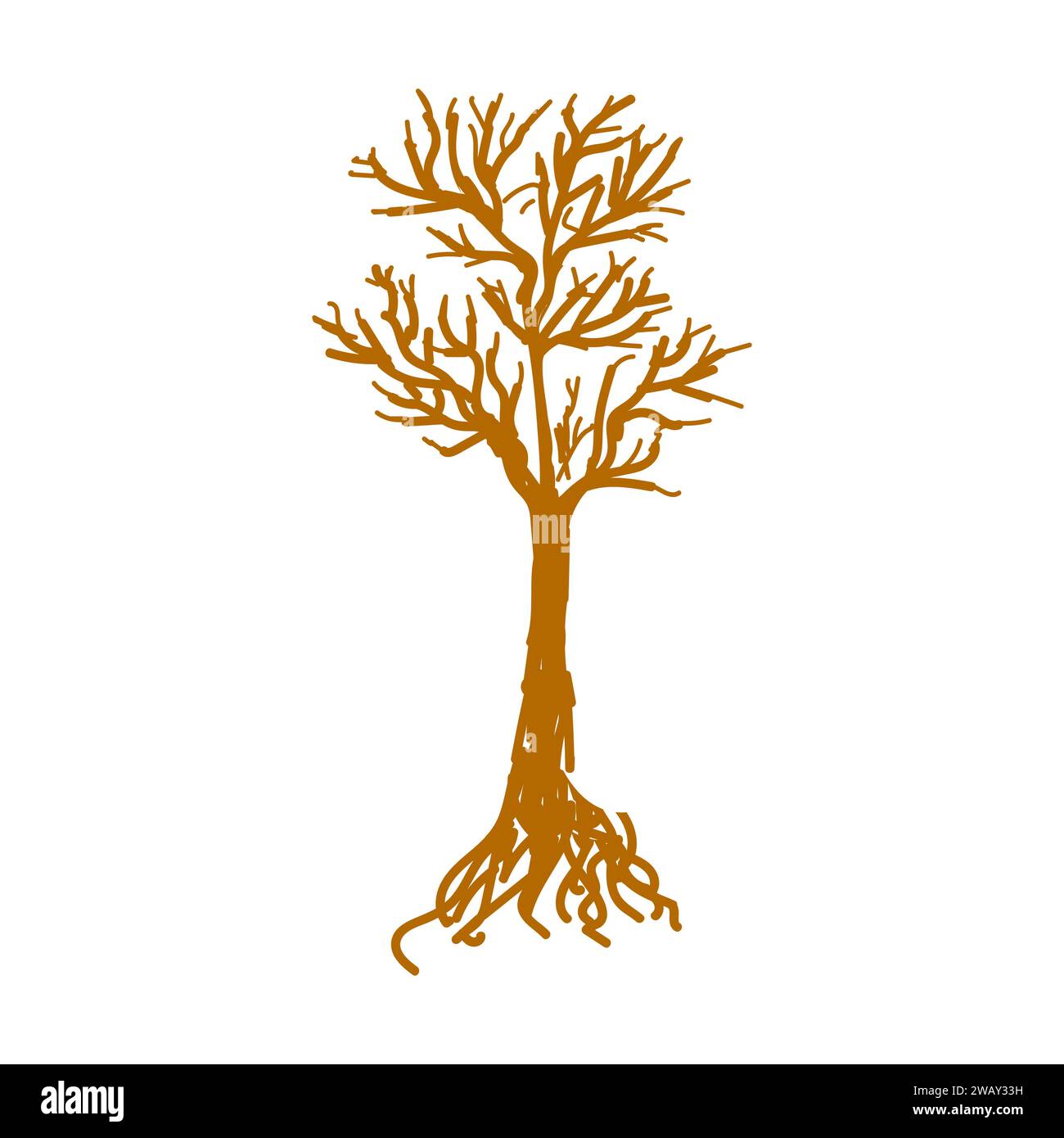 tree without leaves with roots - hand drawn style. Vector illustration ...