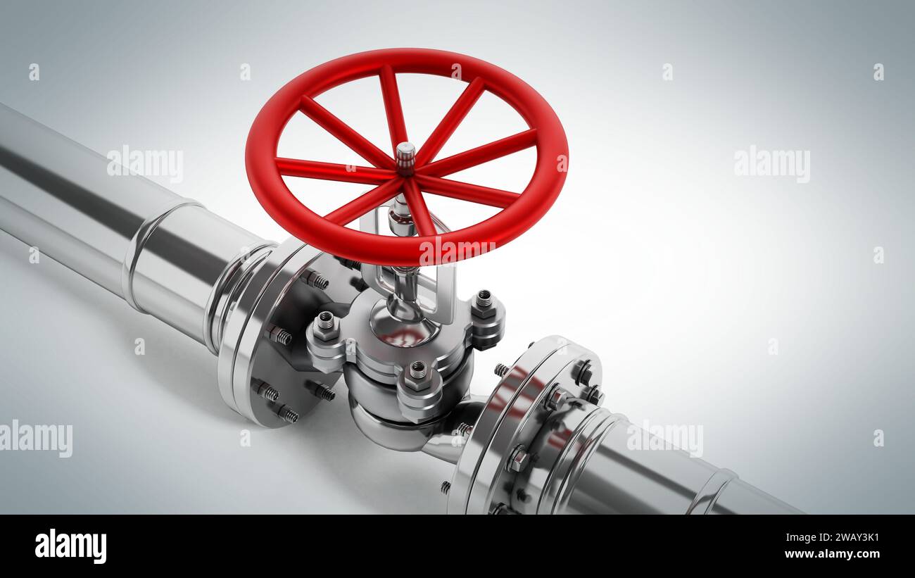 Water pipes and valve isolated on white background. 3D illustration ...