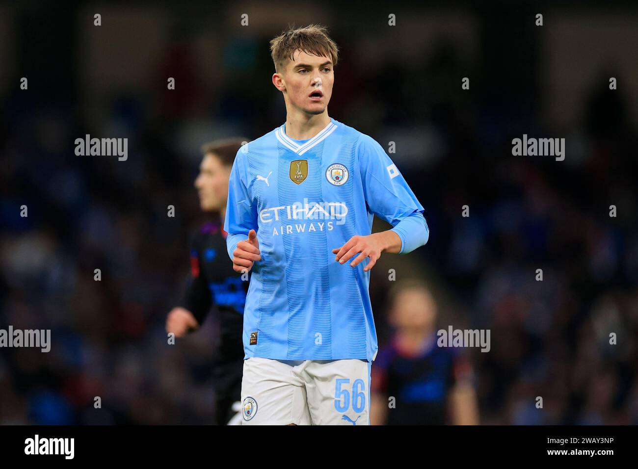 Manchester, UK. 07th Jan, 2024. Jacob Wright of Manchester City makes ...