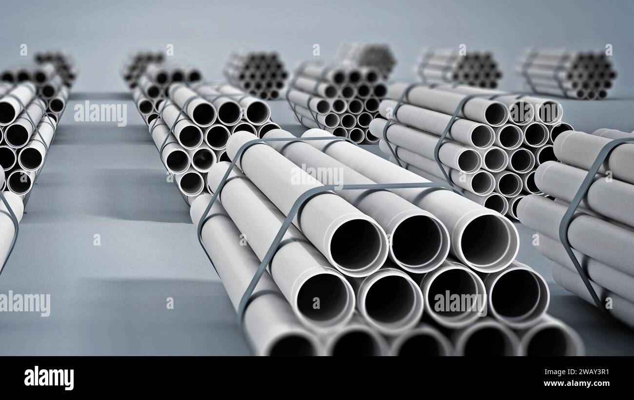 Stacks of PVC water tubes. 3D illustration Stock Photo - Alamy