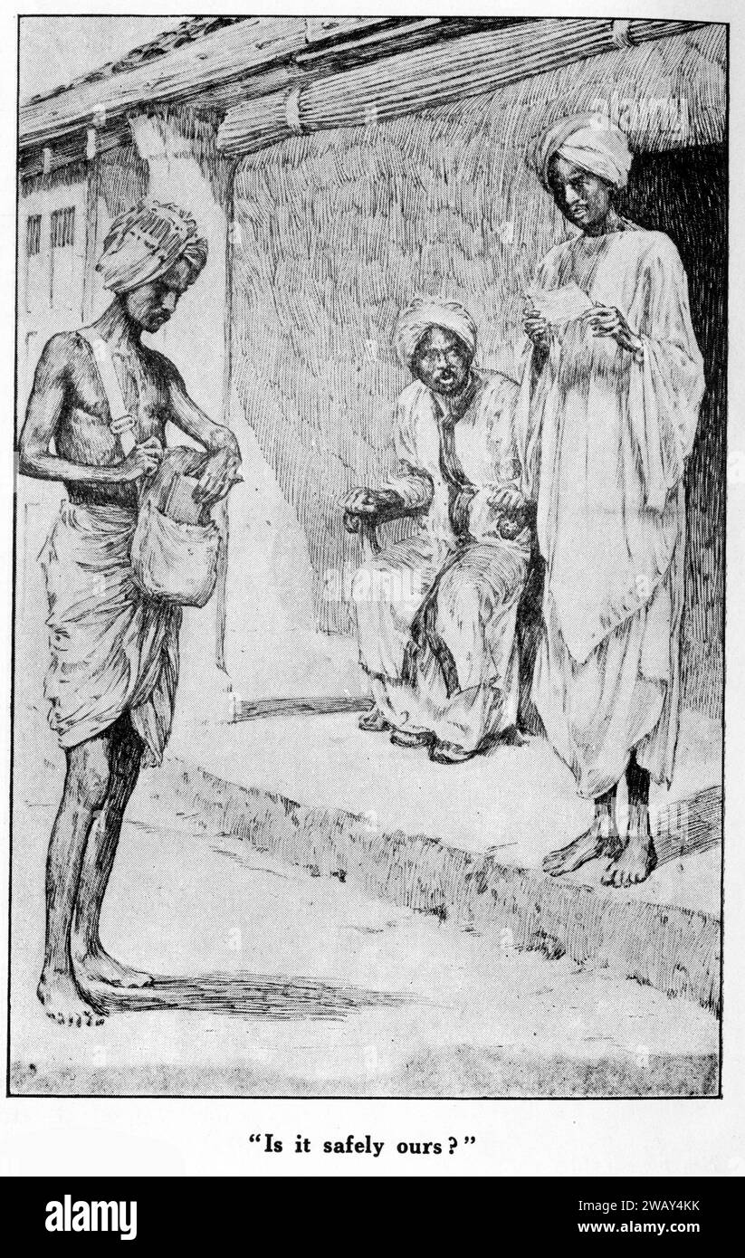 Engraving of villagers discussing a letter that has arrived in the mail ...