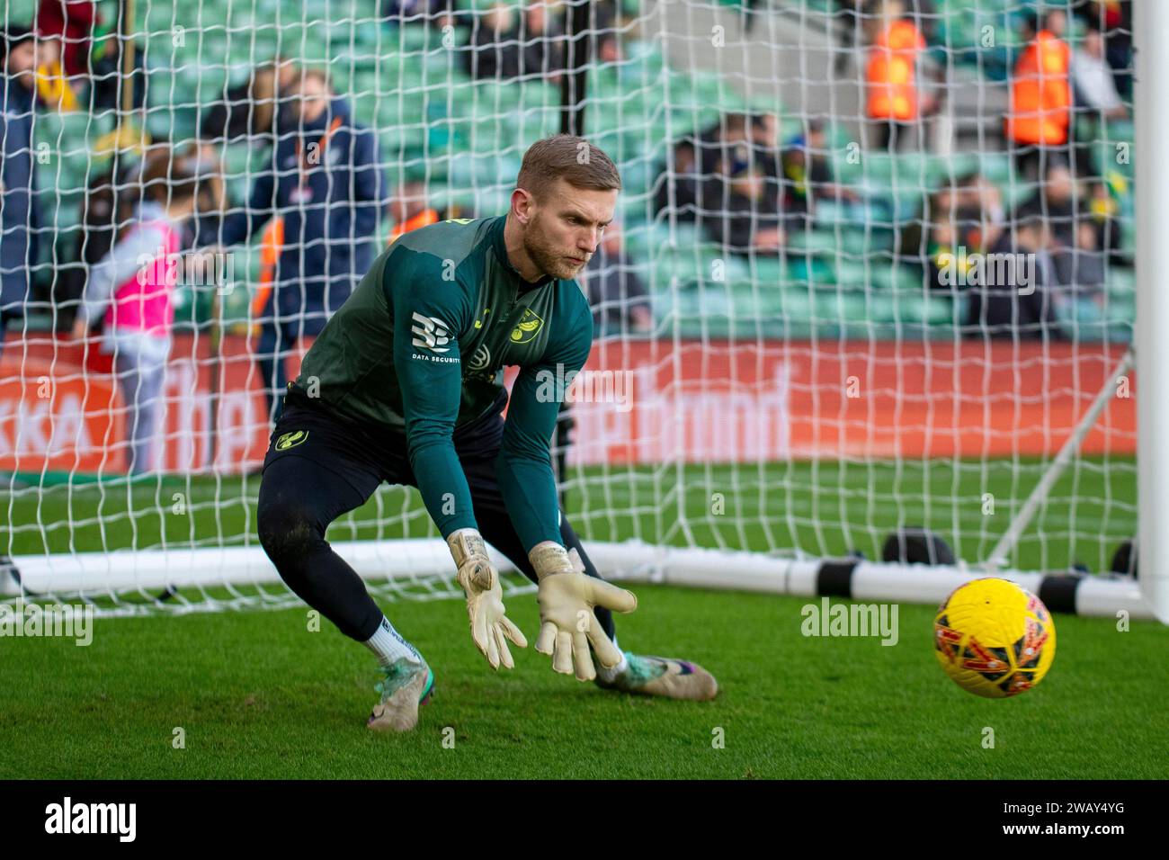 Norwich City Goalkeeper George Long is seen warming up before the FA ...
