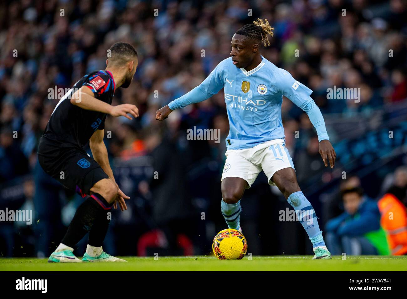 Manchester on Sunday 7th January 2024. Jérémy Doku #11 of Manchester ...