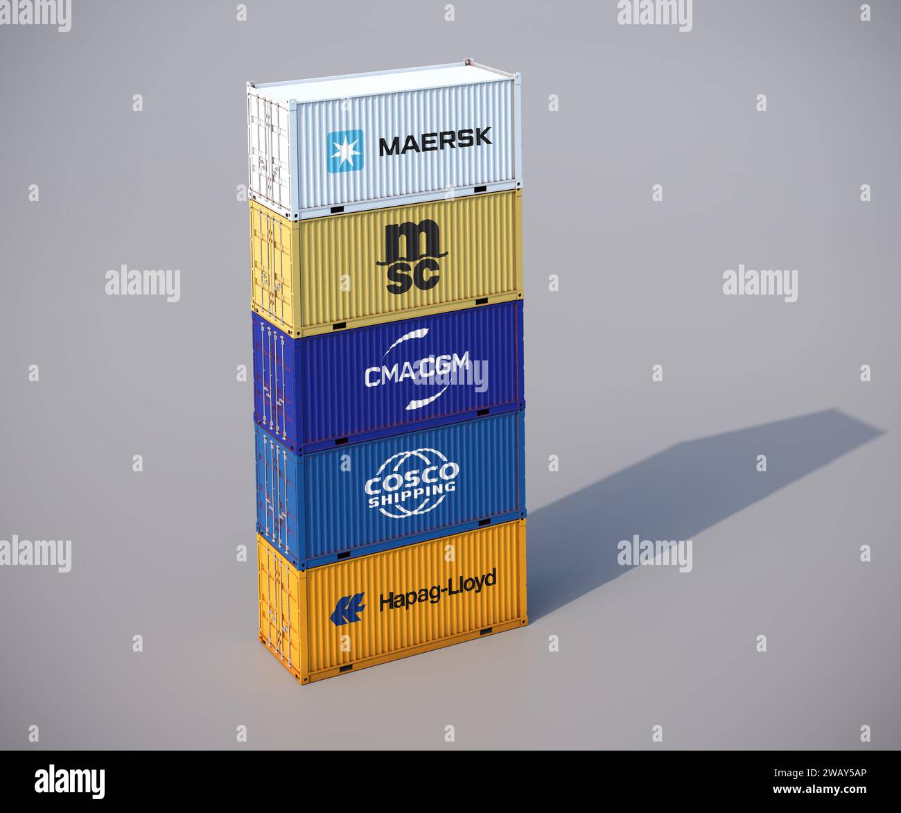 Stacked Containers of the five largest container shipping companies: A.P. Moeller-Maersk ...