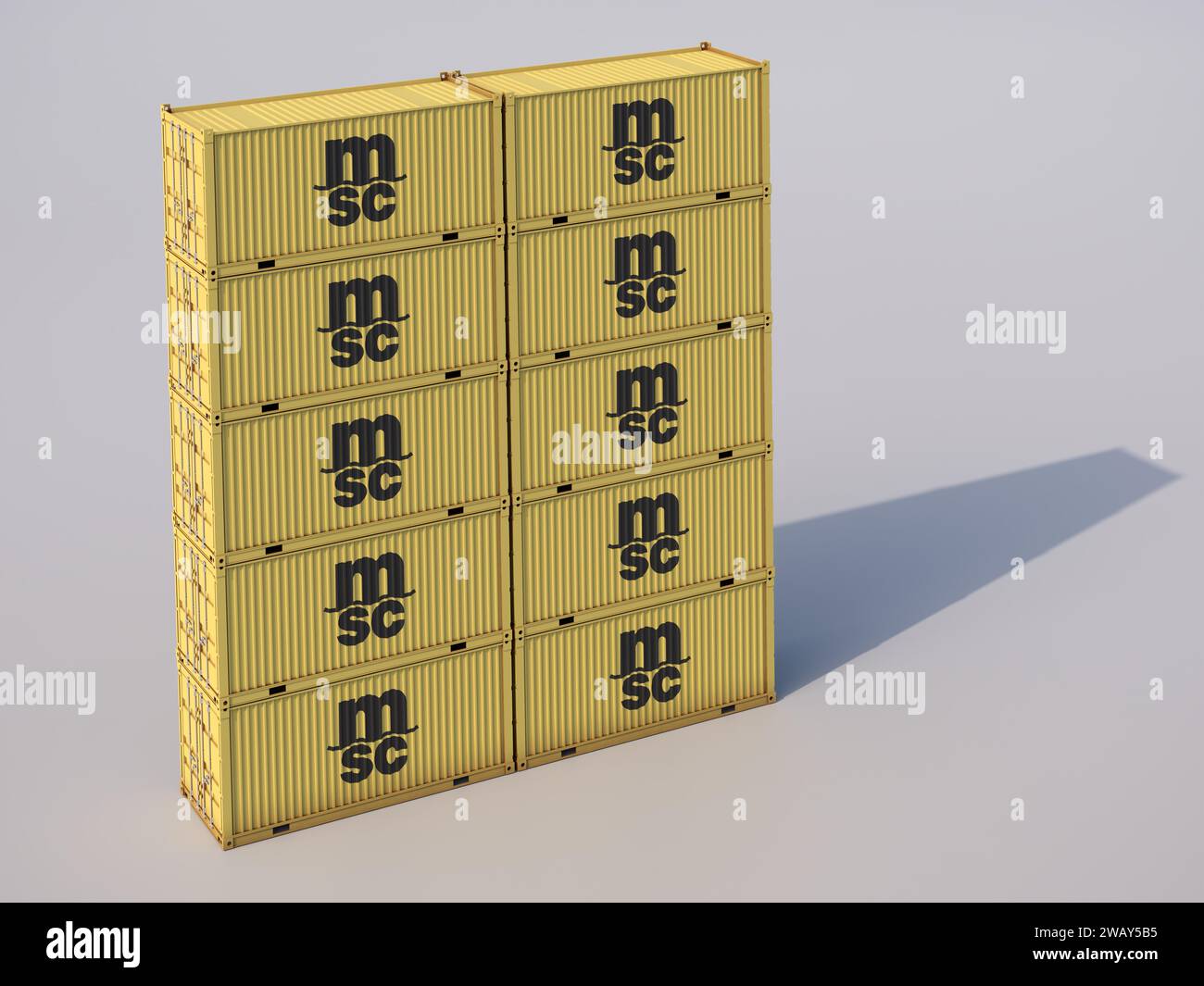 Stacked Containers of one of the five largest container shipping companies: Mediterranean ...