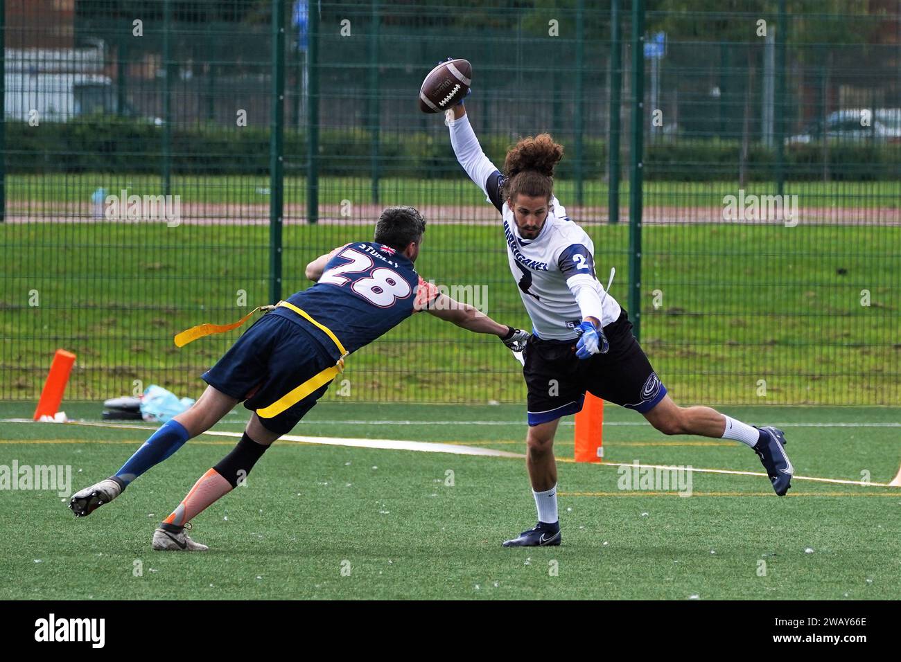 Kostas Karras Cardiff Hurricanes flag football Stock Photo - Alamy
