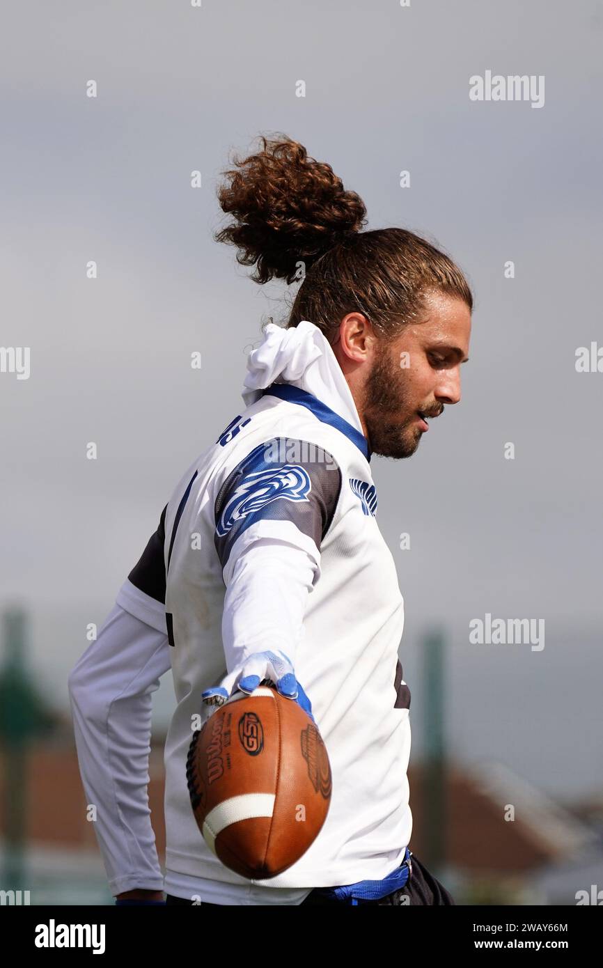 Kostas Karras Cardiff Hurricanes flag football Stock Photo - Alamy