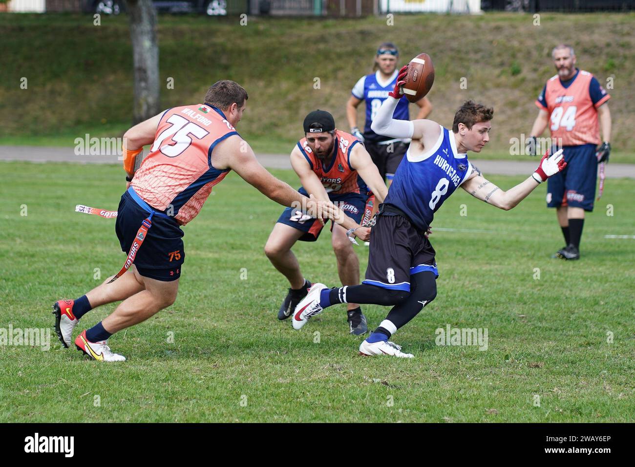Chris Rowland Cardiff Hurricanes flag football Stock Photo - Alamy