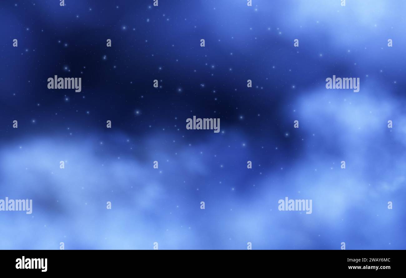 Space background. Universe magic dark sky. Blue night nebula clouds ...