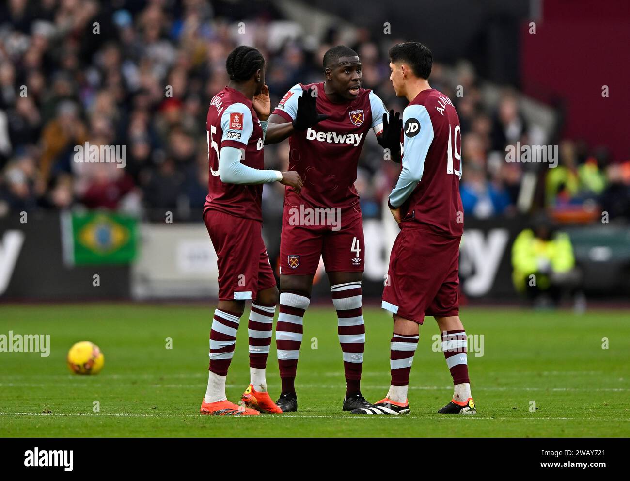 London, UK. 7th Jan, 2024. Kurt Zouma (West Ham, captain, centre) has ...