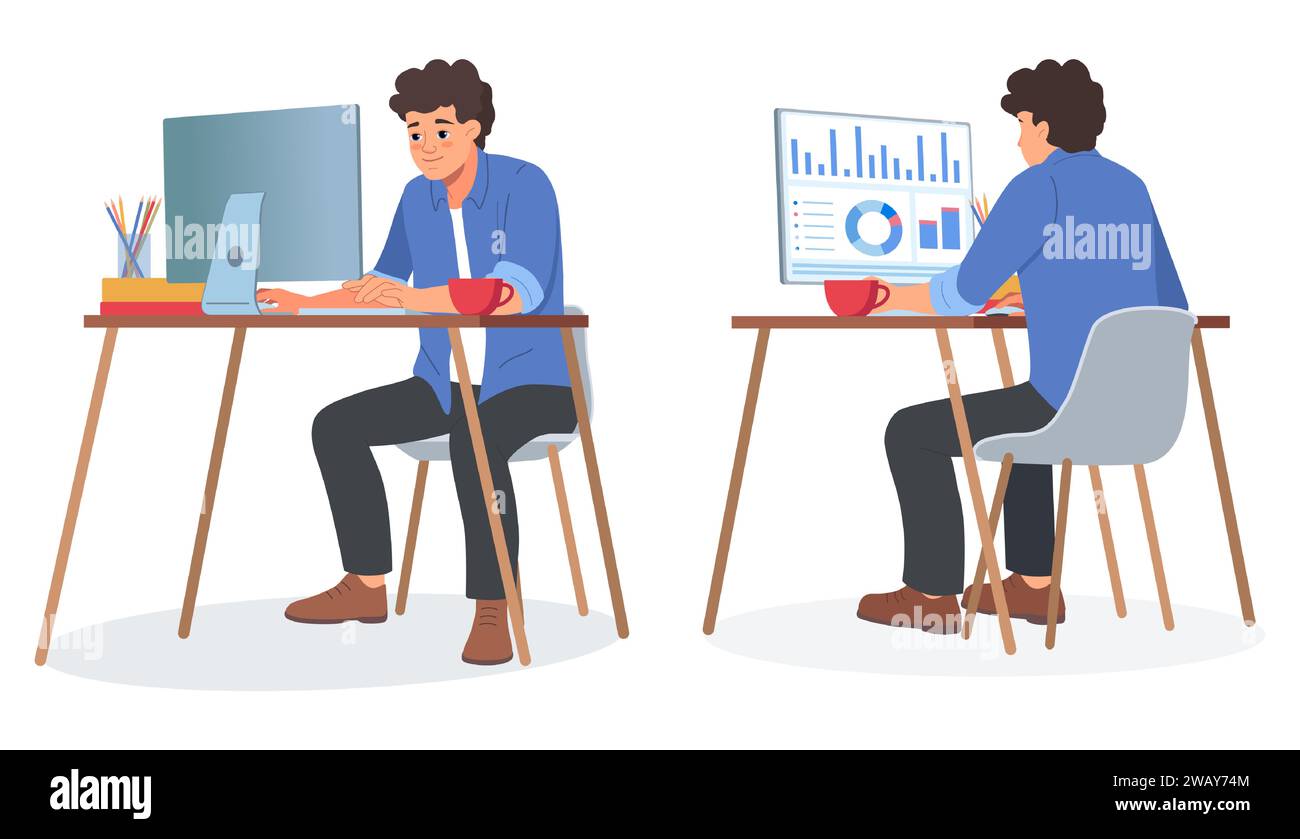 Man sitting behind desk front view Cut Out Stock Images & Pictures - Alamy