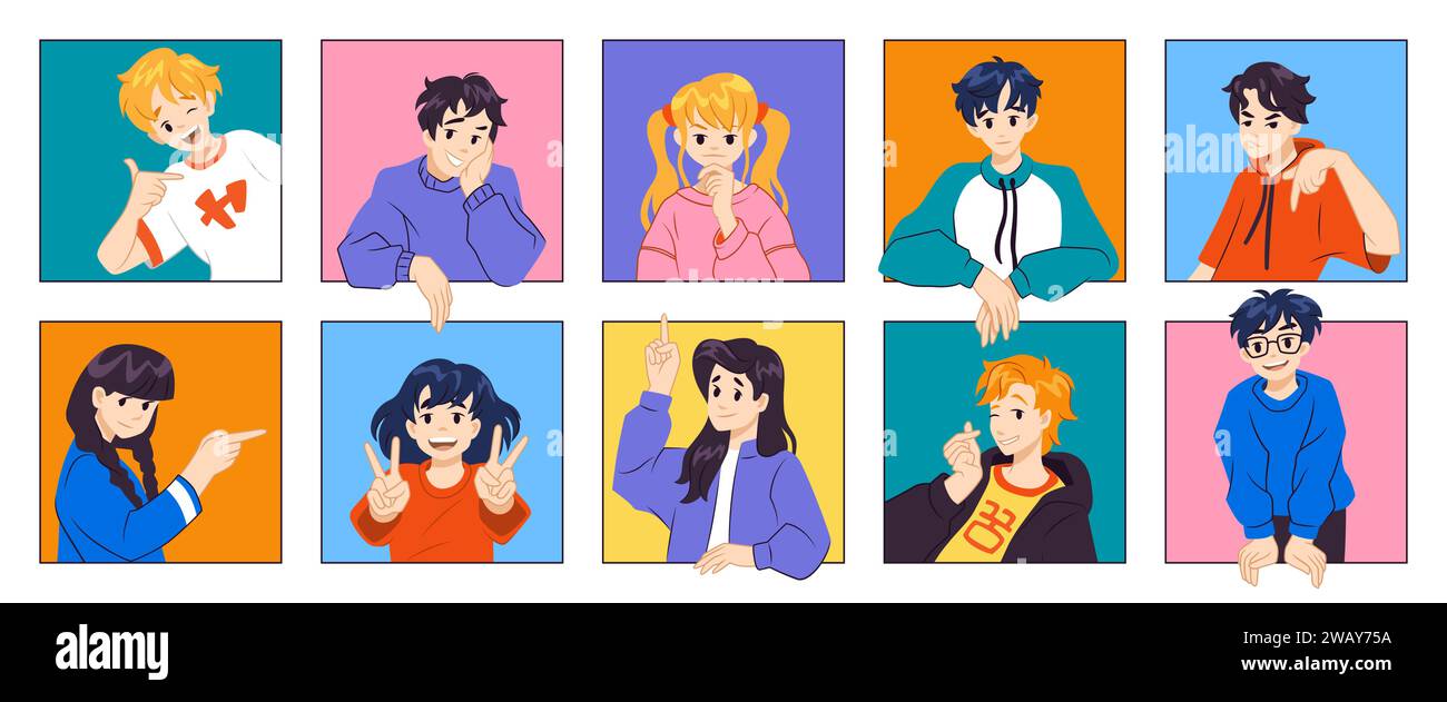 People icons. Young men and women portraits. Persons introduce ...