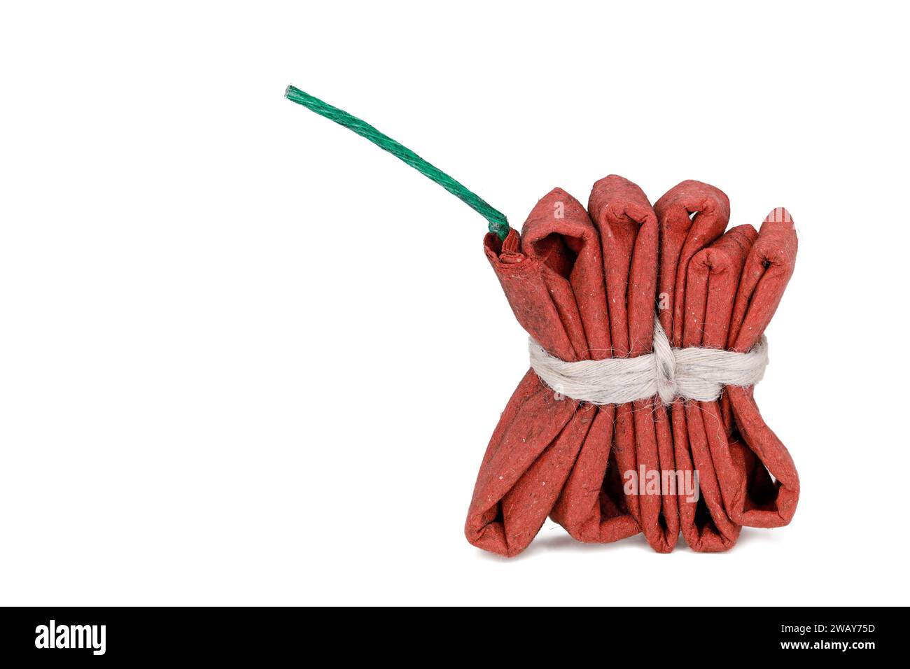 jumping red squib firecracker isolated on white background with copy ...