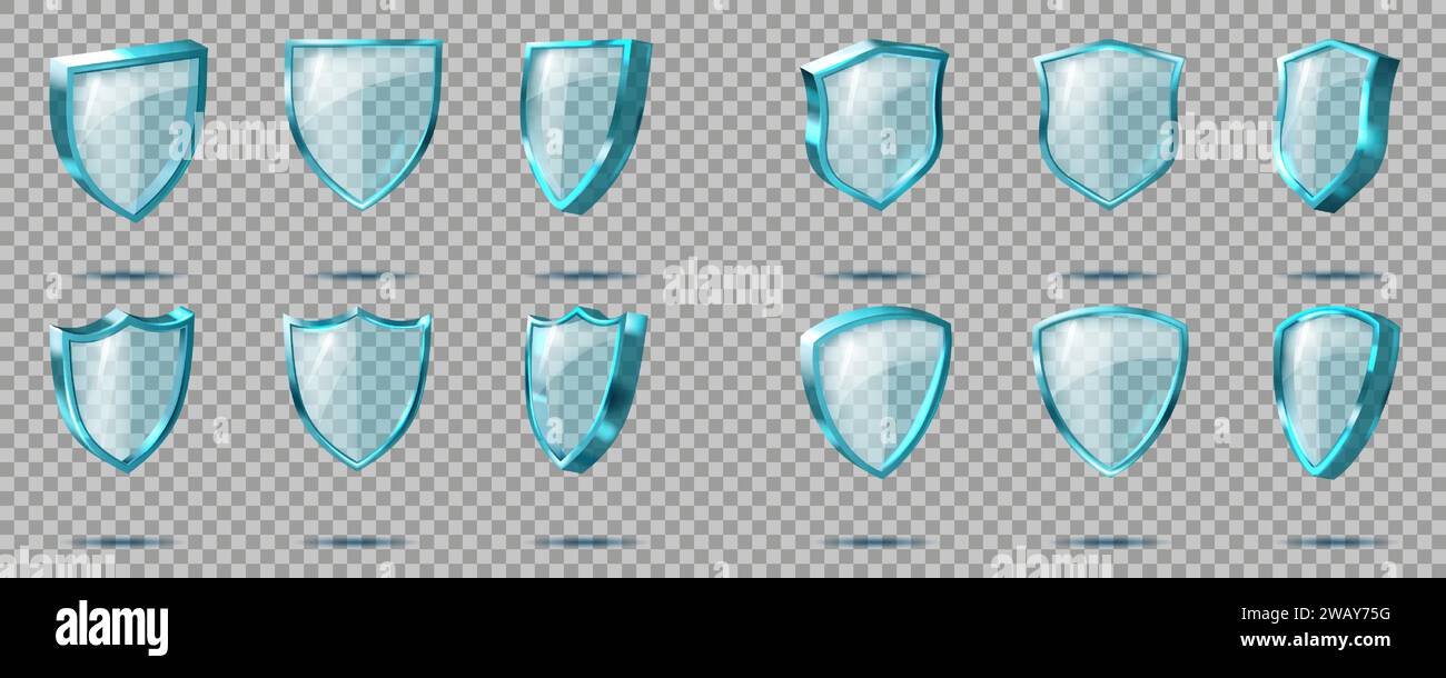 Protect shield. 3D glass icon with transparent clean blue light effect ...