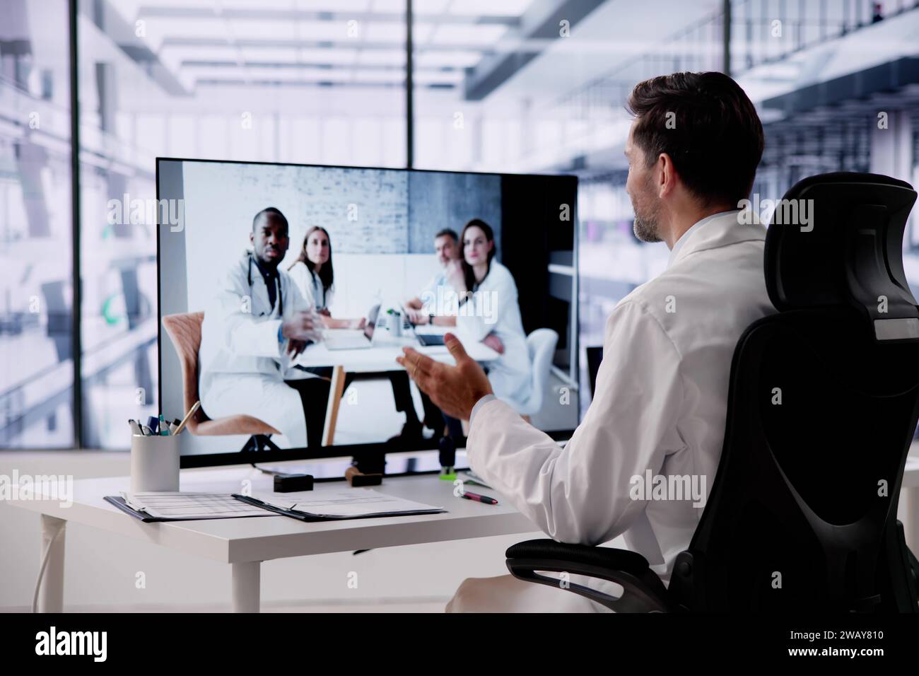 Elearning Video Conference Presentation Meeting And Webinar Stock Photo ...
