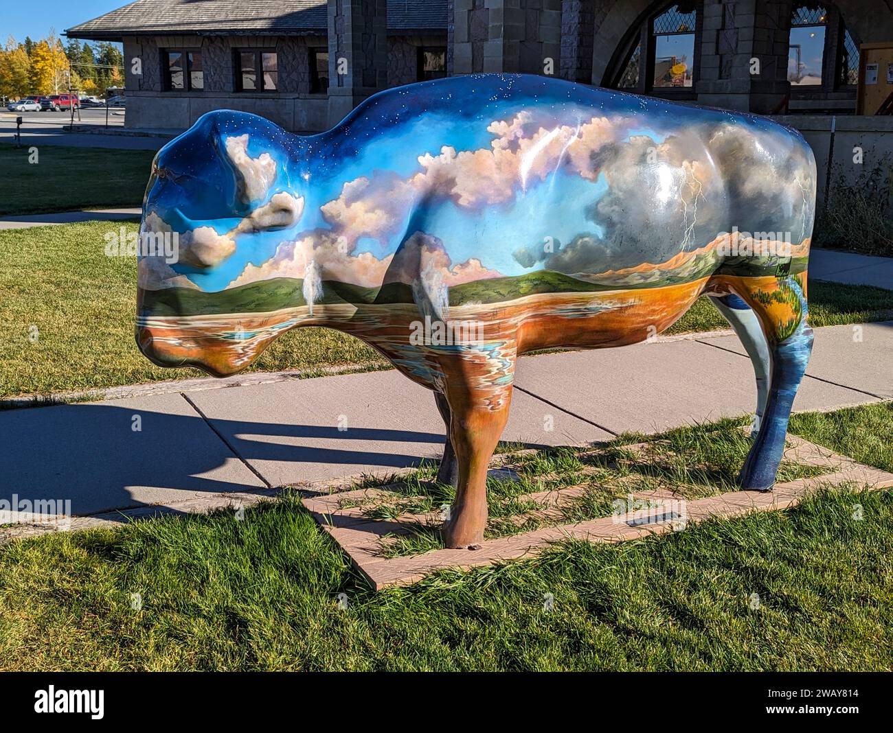 West Yellowstone, MT - October 10 2023: Painted statue of a bison Stock ...