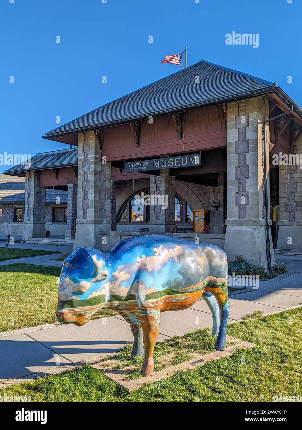 West Yellowstone, MT - October 10 2023: Painted statue of a bison Stock ...