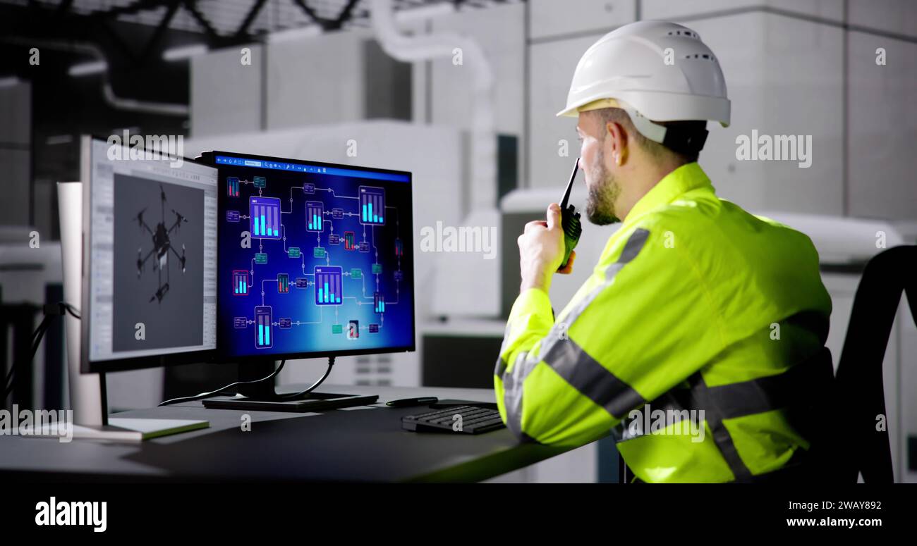 Engineer Doing 3D CAD Model Design On Computer At Factory Stock Photo - Alamy