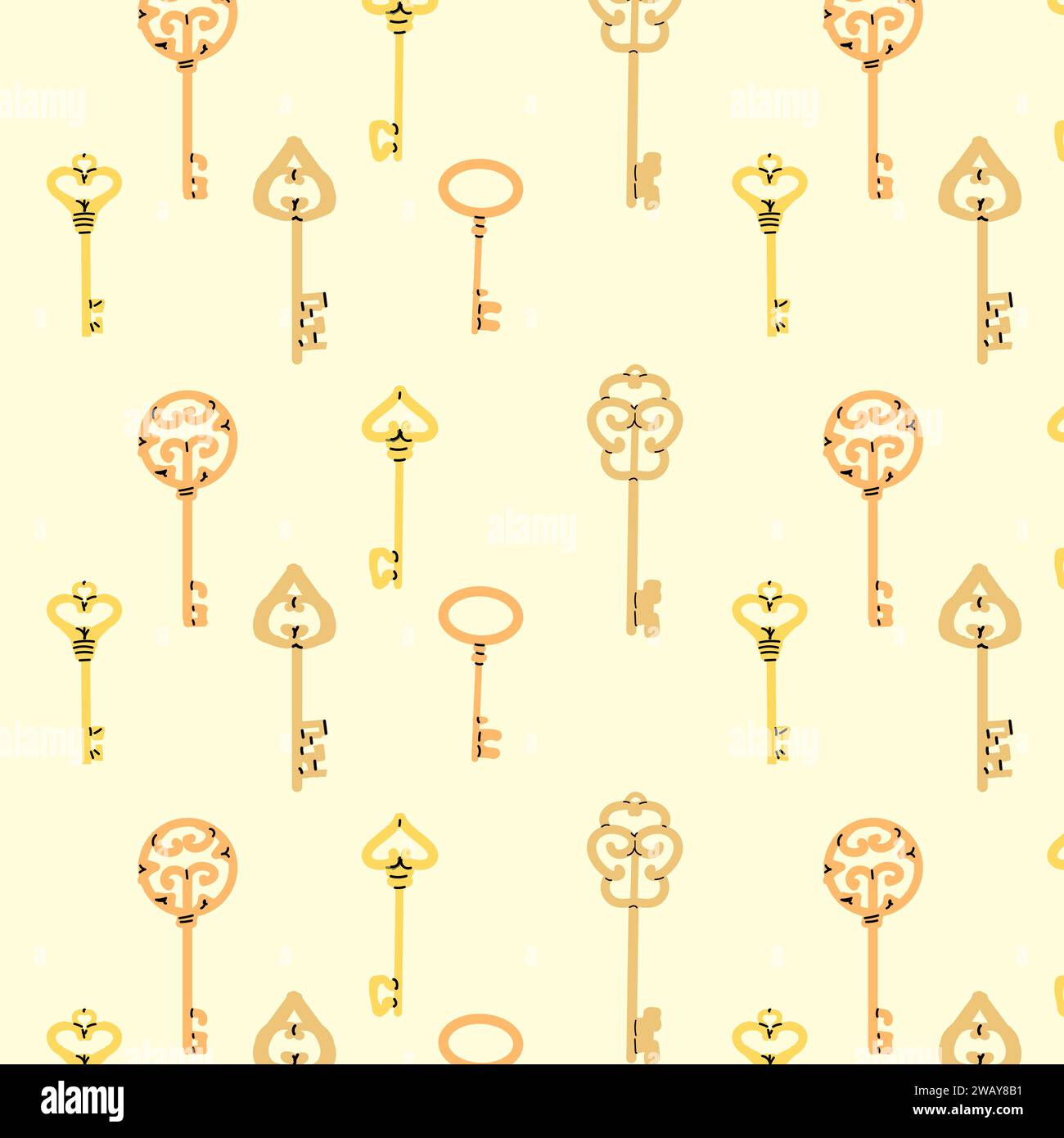 golden keys seamless pattern on yellow background. Vector illustration ...