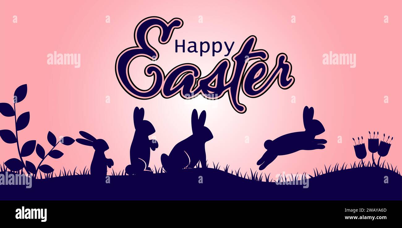 Easter Bunnies silhouette concept. Happy Easter concept for greeting ...