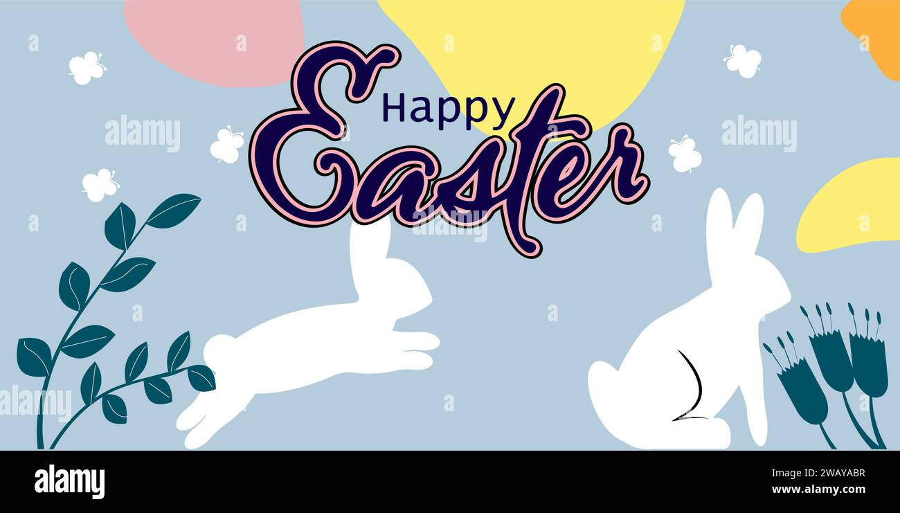 Easter Bunnies white silhouette concept. Happy Easter concept for ...