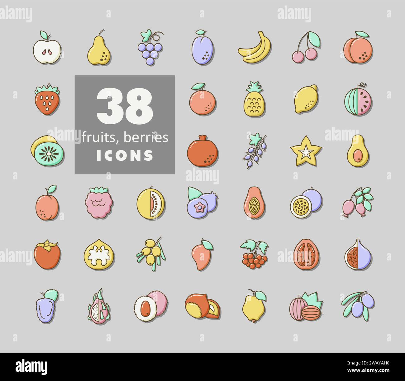 Set of Fruits and Berries vector icon. Graph symbol for food and drinks ...