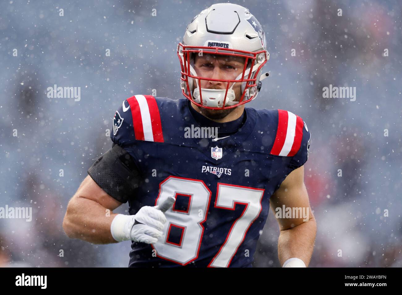 New England Patriots tight end Matt Sokol (87) prior to an NFL football ...
