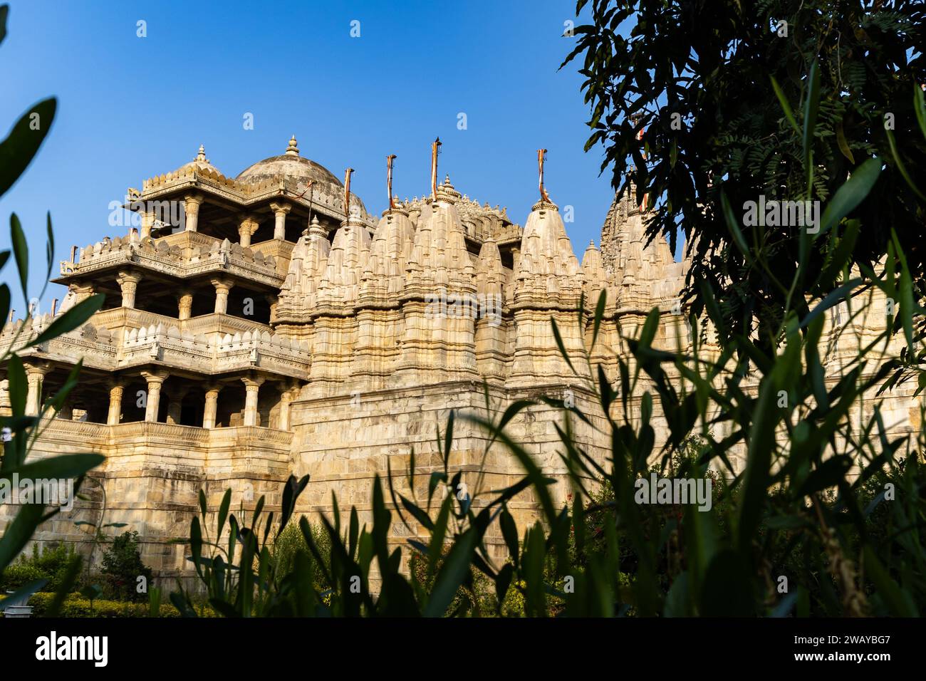 ancient unique temple architecture with bright blue sky at day from ...