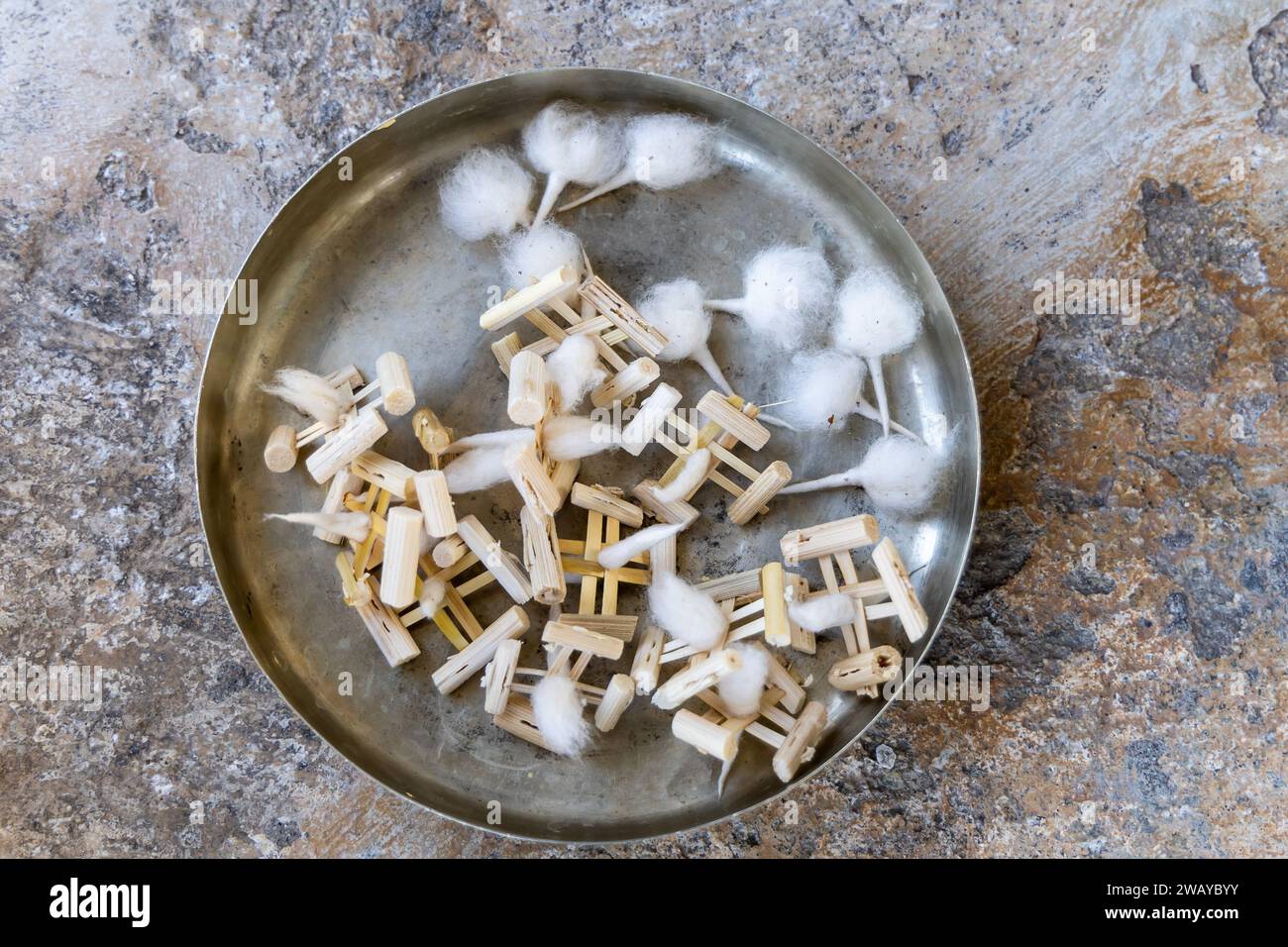 candle floating wick made of wood and cotton at plate Stock Photo - Alamy