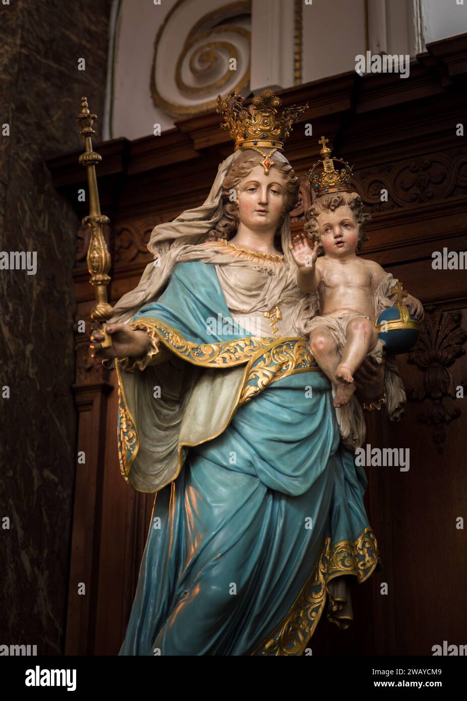Virgin Mary statue standing in the baroque Carolus Borromeus church in ...