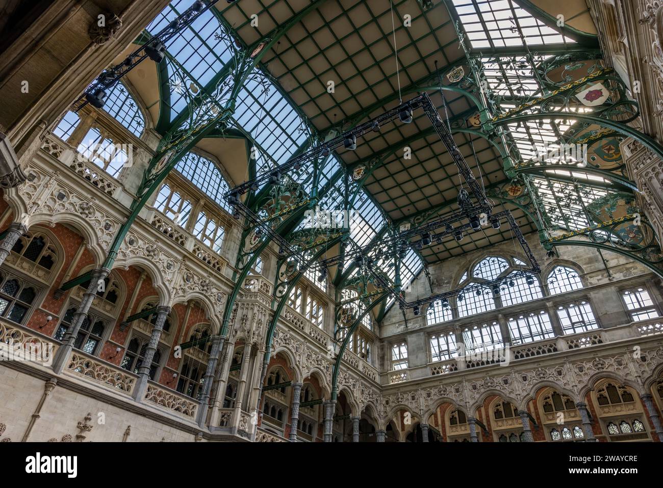 Interior view in the medieval Trade Mart Handelsbeurs in Antwerp in ...