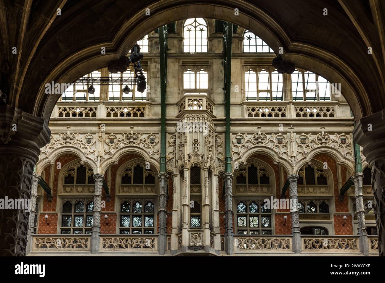 Interior view in the medieval Trade Mart Handelsbeurs in Antwerp in ...