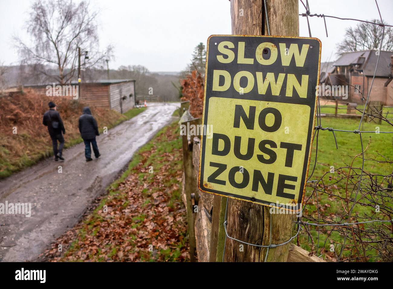 Colgate, January 4th 2024: Slow Down No Dust Zone signage Stock Photo ...