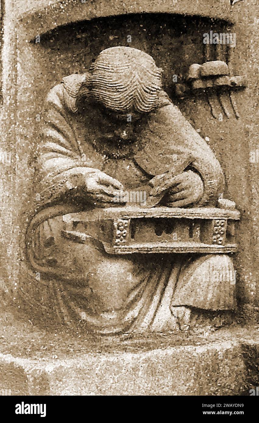 Chartres Cathedral, France in 1947 - A sculpture of Pythagoras ...