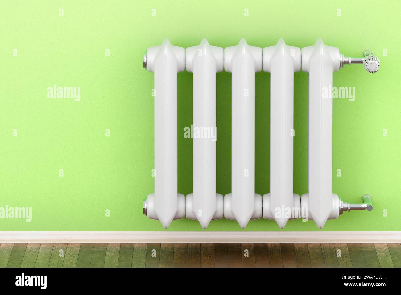 Cast iron heating radiator with temperature control valve in interior ...