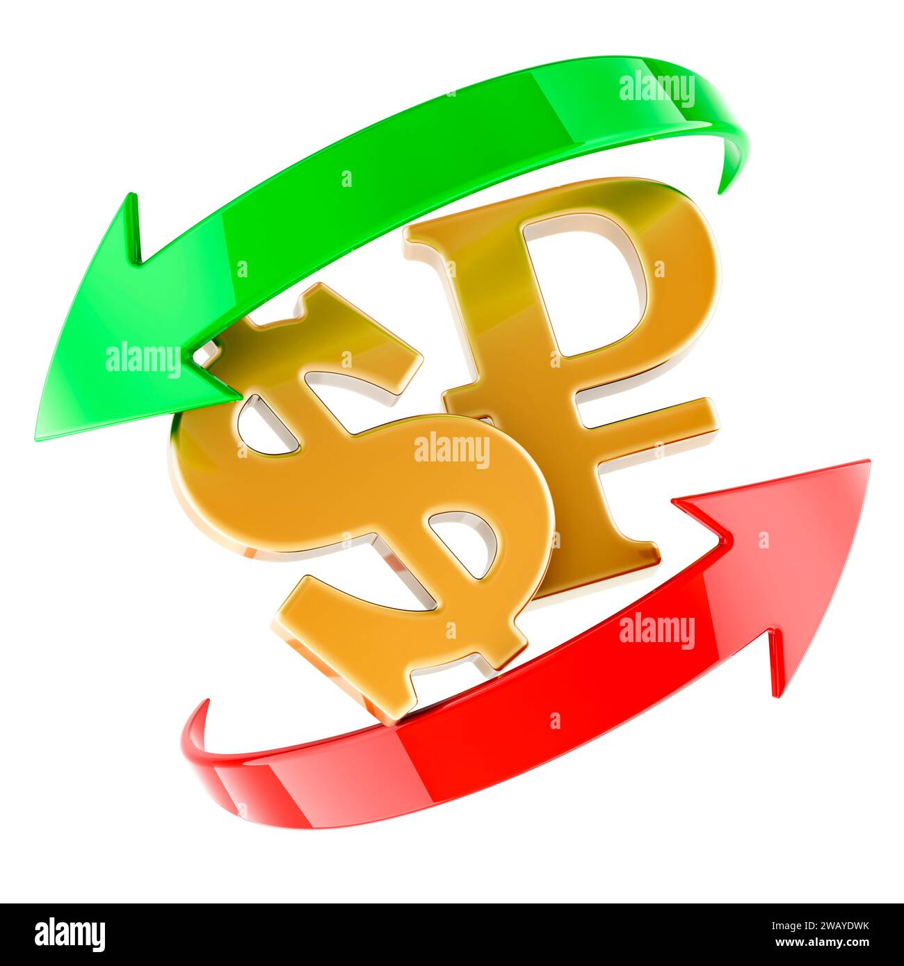 Dollar and Ruble, exchange concept, 3D rendering isolated on white ...
