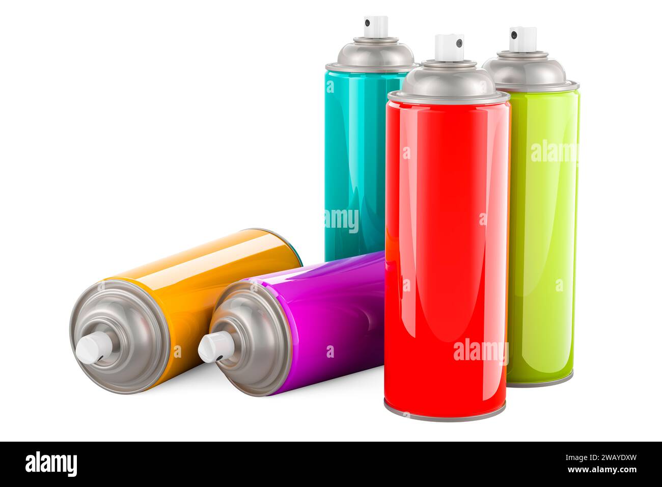 Set of colored spray paint cans, 3D rendering isolated on white ...