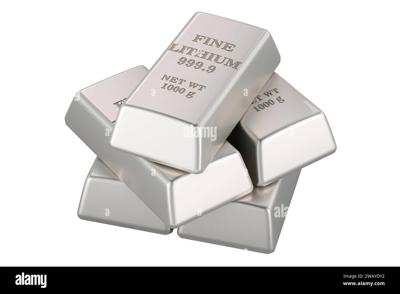 Lithium ingots, lithium bars. 3D rendering isolated on white background ...