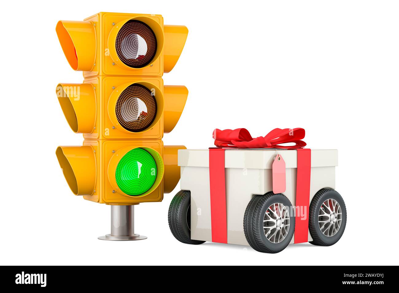 Traffic light with gift box, 3D rendering isolated on white background ...