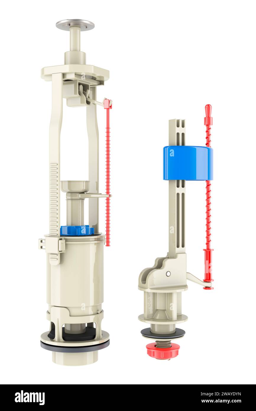 Toilet fill and Flush Valves. 3D rendering isolated on white background ...