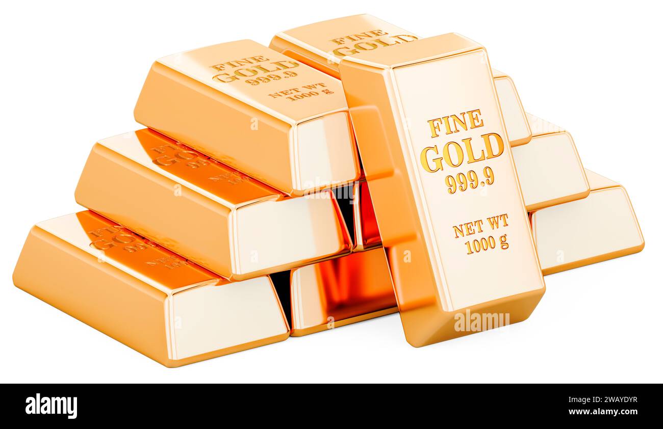 Stack of Gold Ingots, 3D rendering isolated on white background Stock ...