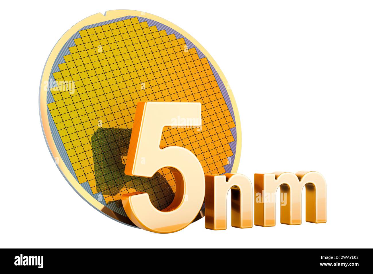Silicon Wafer with Processor Cores, 5 nm size. 3D rendering isolated on ...