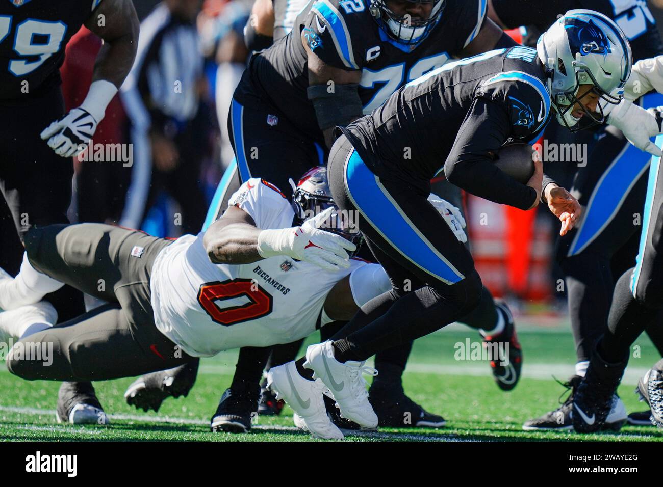 Carolina Panthers quarterback Bryce Young (9) runs against Tampa Bay ...