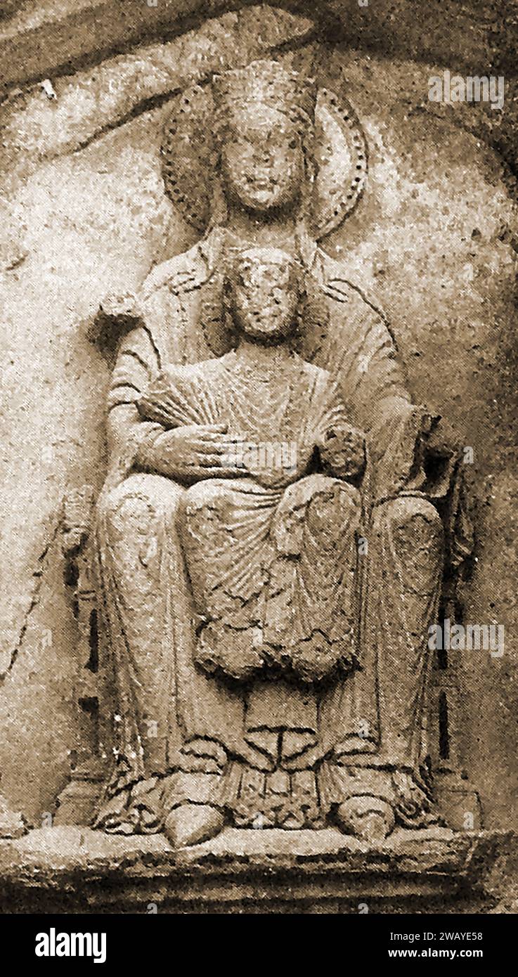 Chartres Cathedral, France in 1947 - A sculpture of the Virgin and ...
