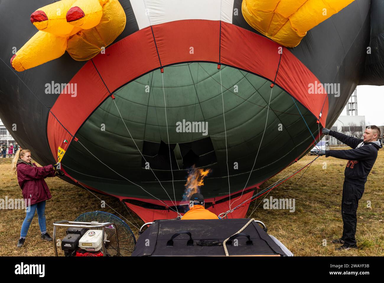 Hot air balloons are gathering in Mondovi, Italy, on January 7, 2024 ...